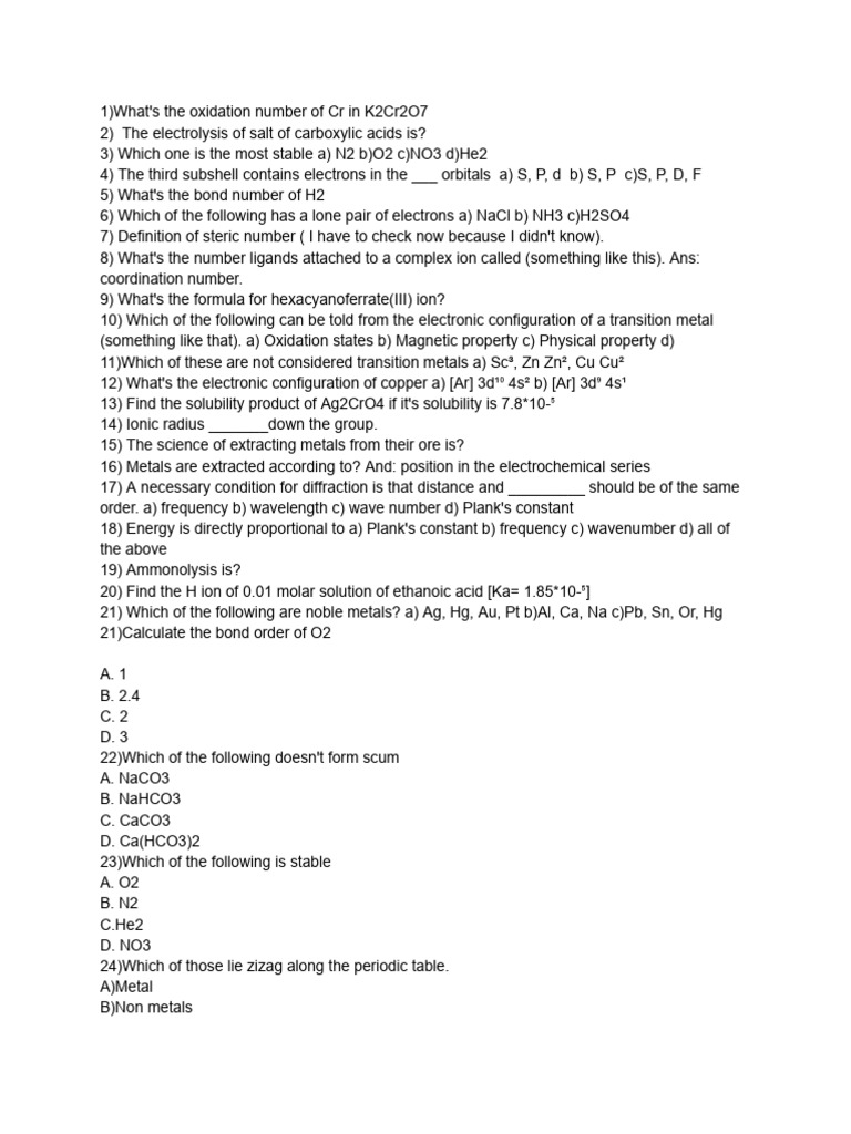 Chem CA Questions Compilation-1 | PDF
