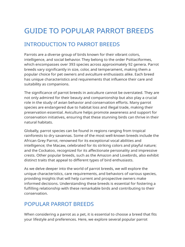 Guide To Popular Parrot Breeds | PDF
