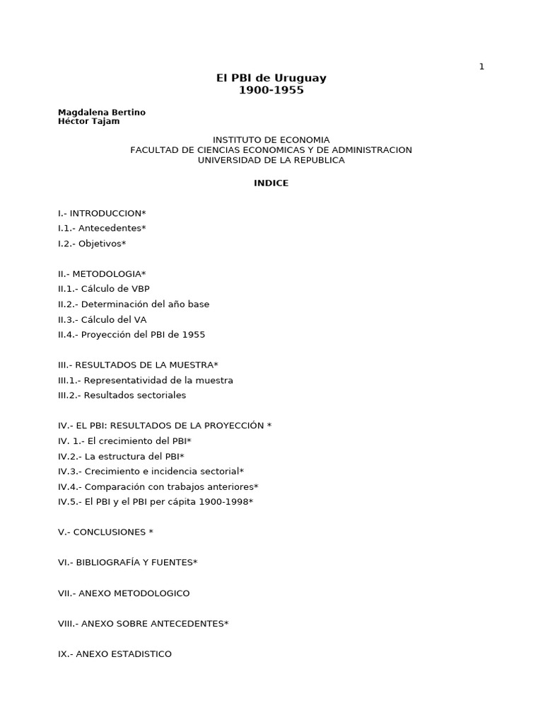 BERTINO-TAJAM - El PBI de Uruguay 1900-1955 | PDF