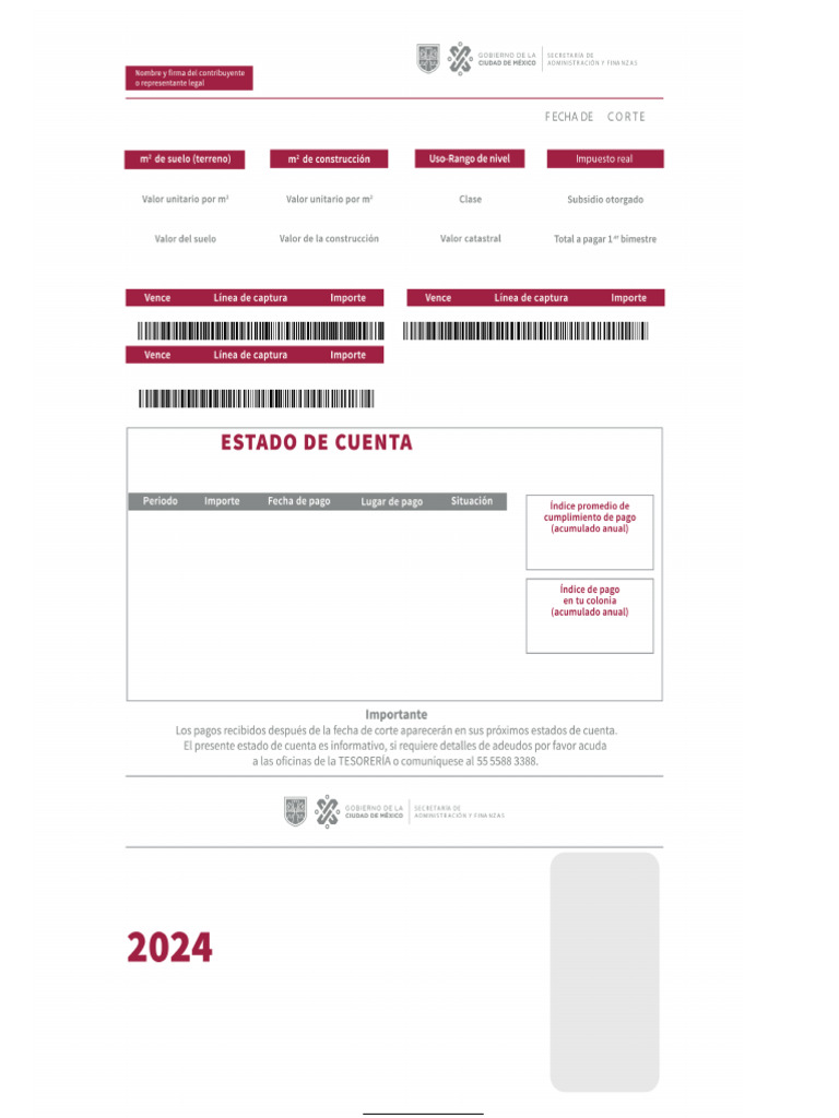 Boleta para Pago Predial 1° Bimestre 2024 | PDF