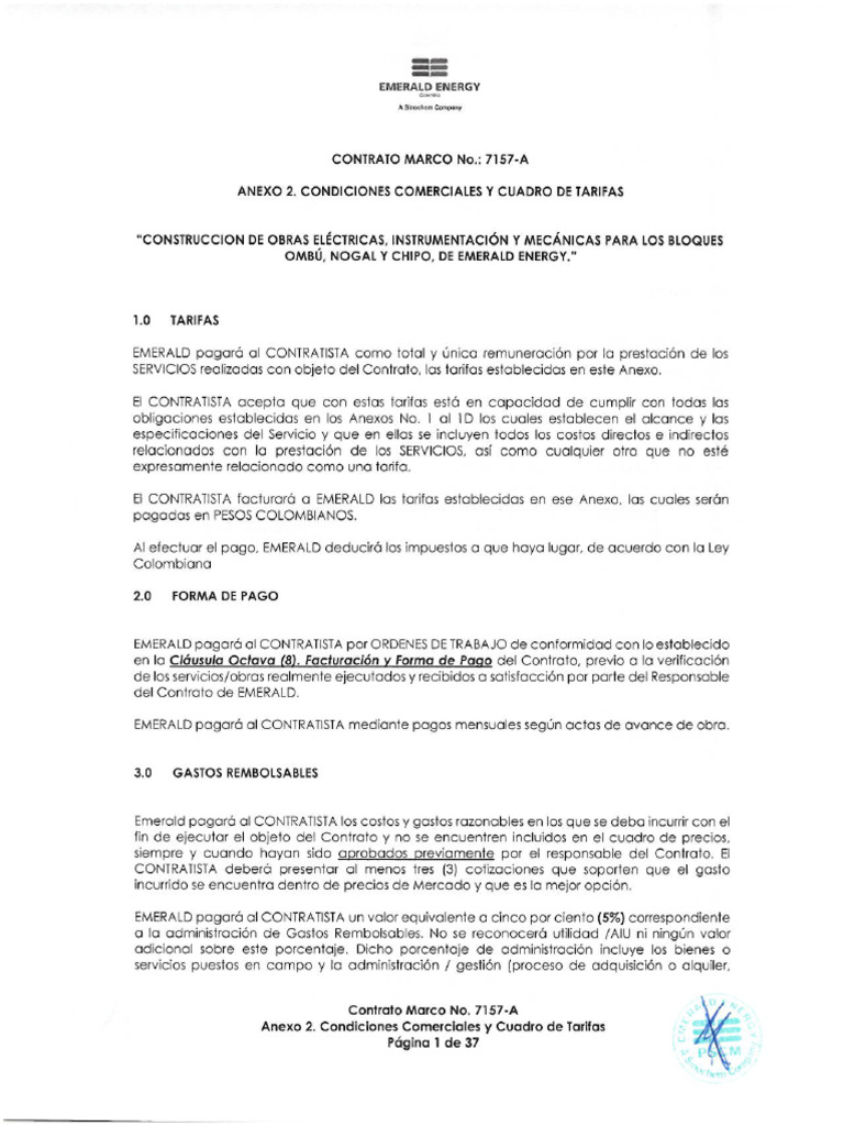 Anexo 2. Condiciones Comerciales y Cuadro de Tarifas | PDF