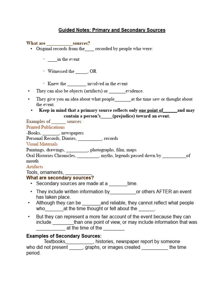 (Template) (Template) Blank Guided Notes - Primary and Secondary ...