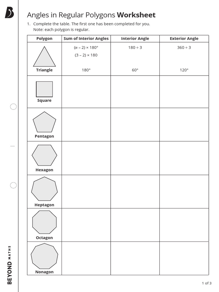 Angles in Regular Polygons Worksheet | PDF