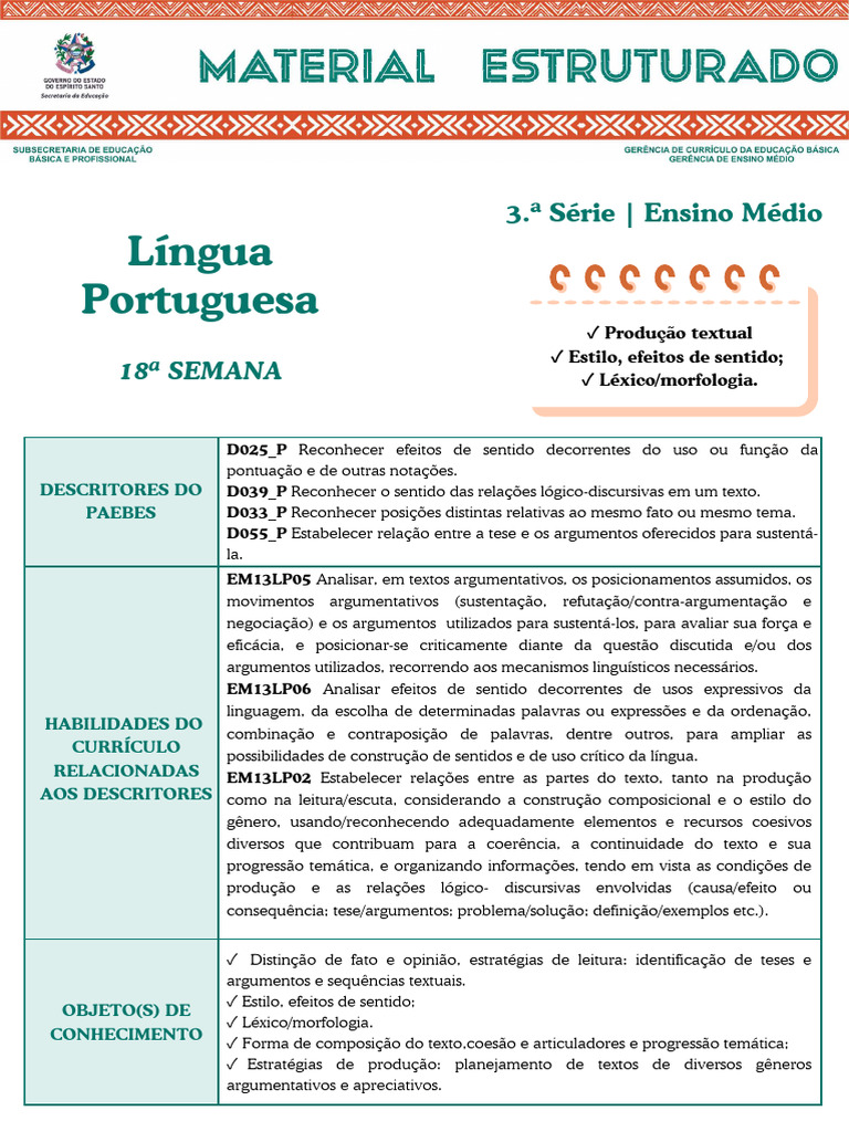 RPE 3a Serie 18a Semana Texto e Uso de Virgula - Compressed | PDF