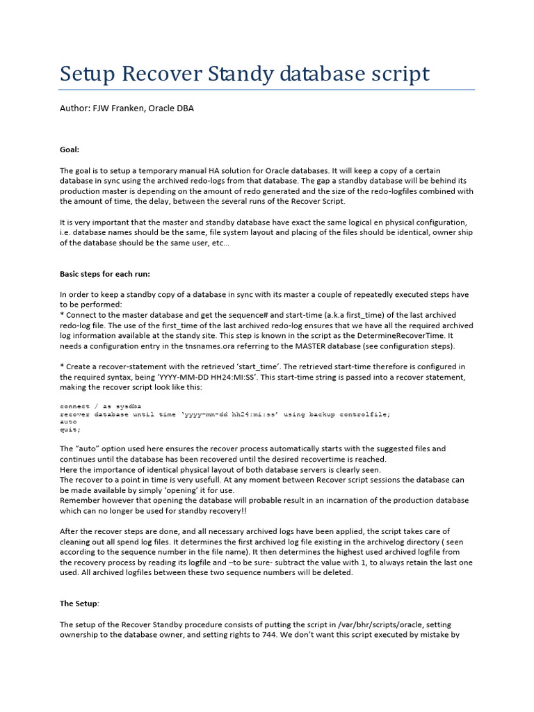 Recover Standby Database | PDF