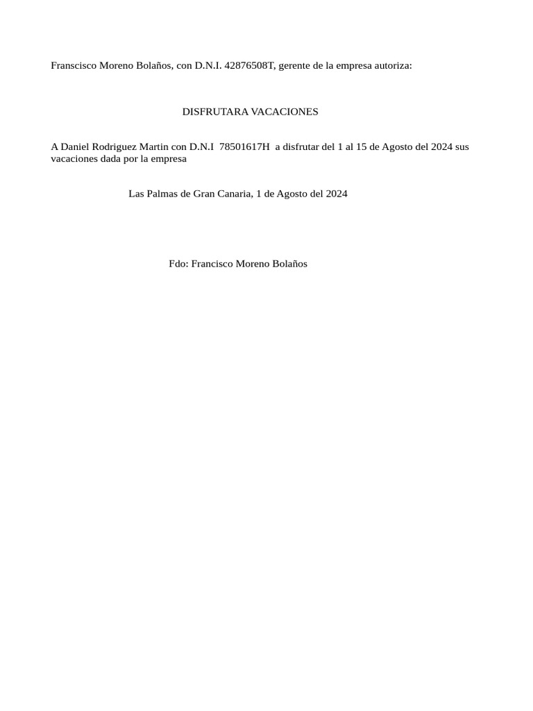 Vacaciones de Dani 2024 | PDF