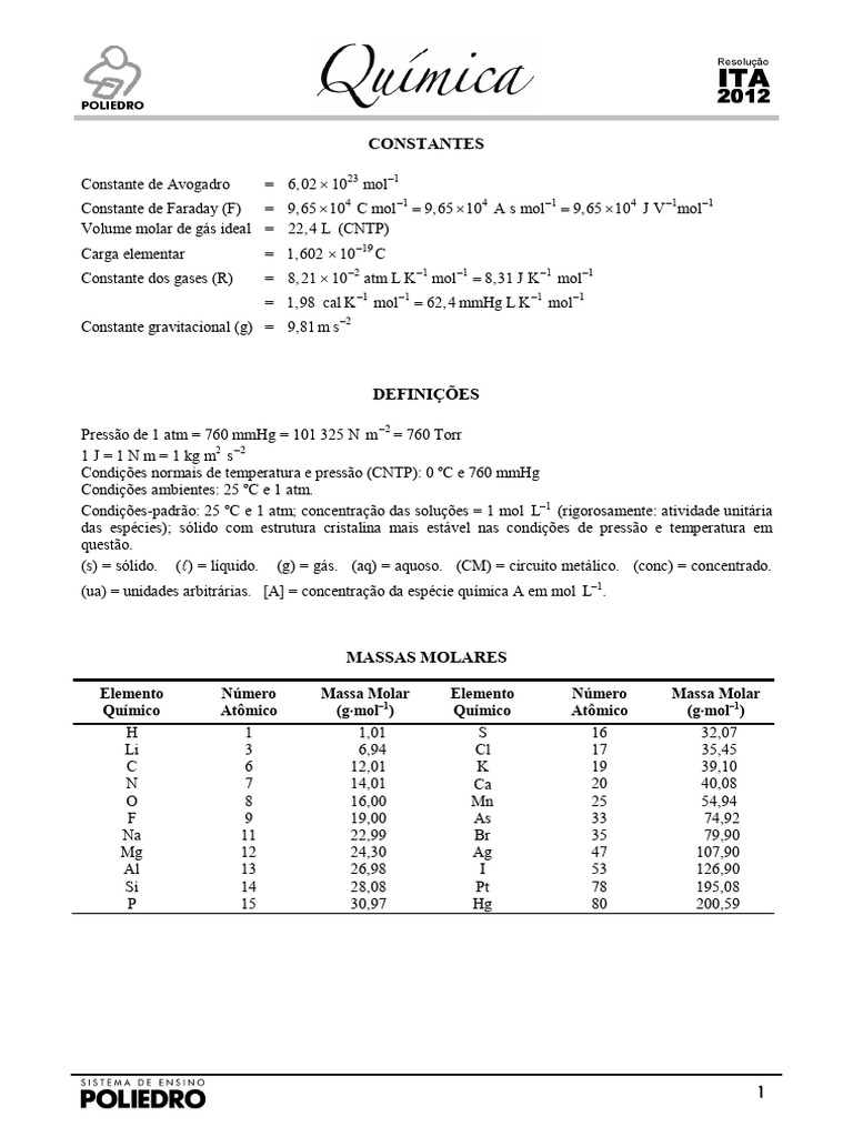 Prova Ita 2012 - Quim Resolvida | PDF