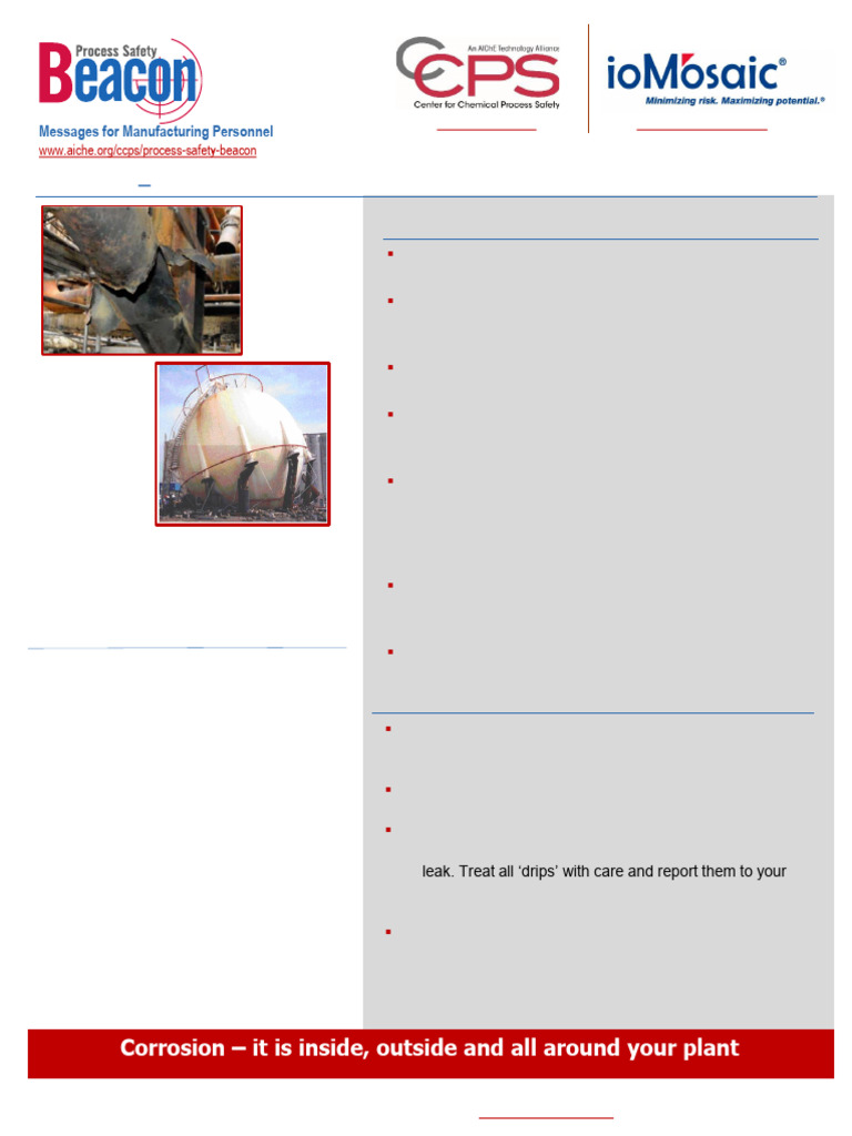 Process Safety Beacon For August 2024 | PDF | Corrosion | Materials
