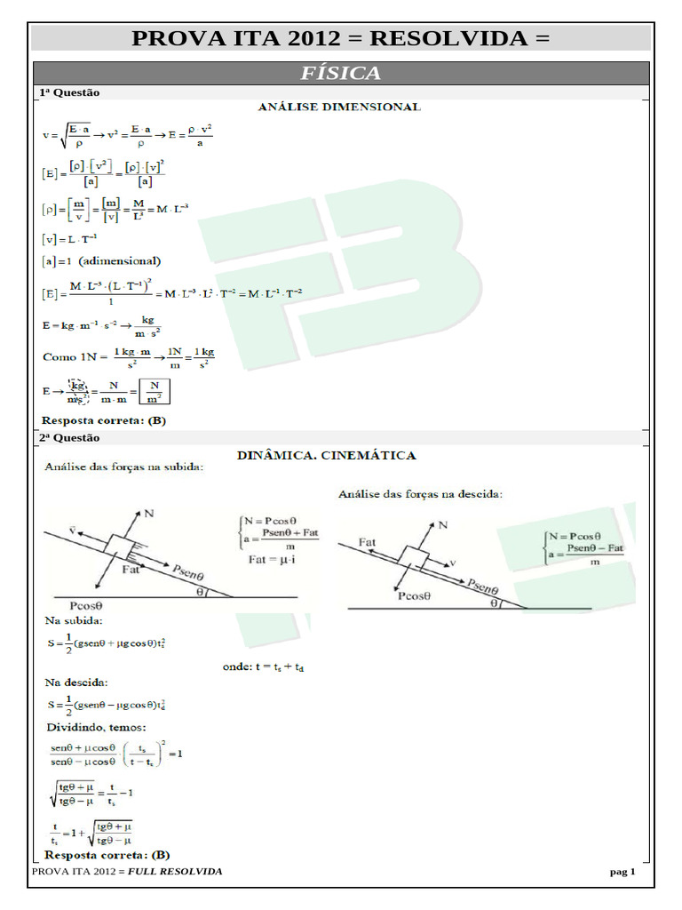 PROVA ITA 2012 FULL RESOLVIDA (Reduzida) | PDF