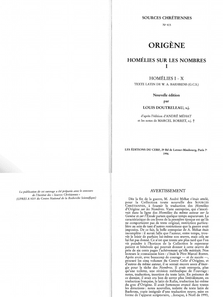 SC415-Origène-Homélies Sur Les Nombres I-X | PDF