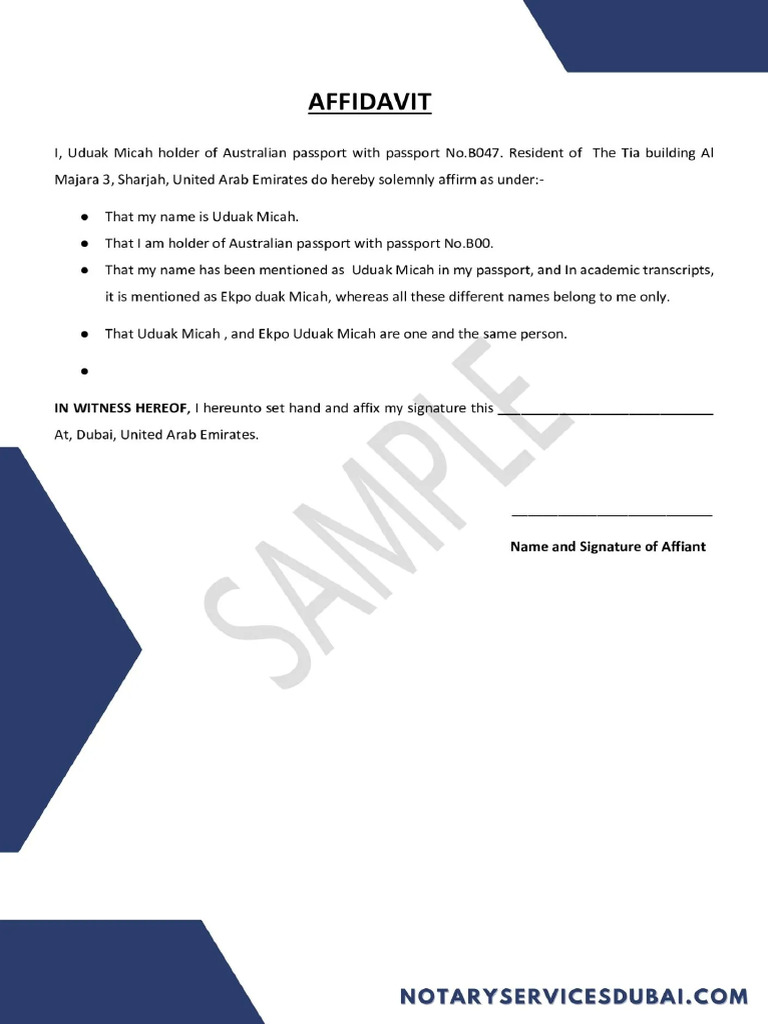 Affidavit Identity Sample | PDF