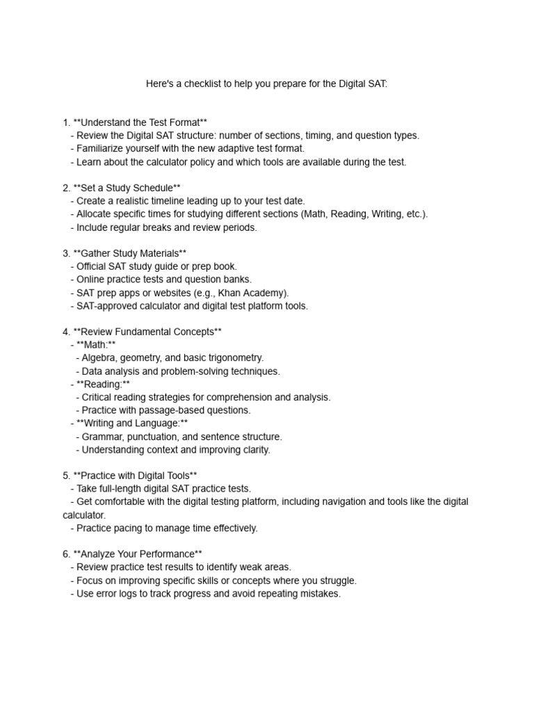 Digital SAT Checklist | PDF