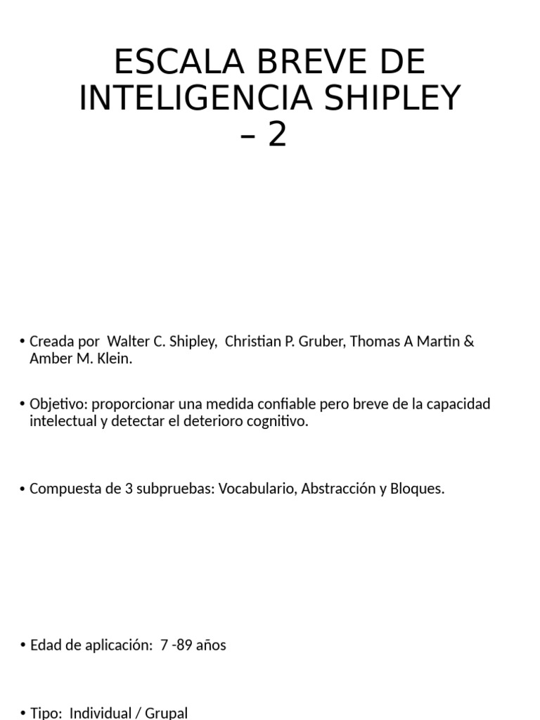 ESCALA BREVE DE INTELIGENCIA SHIPLEY – 2 | PDF