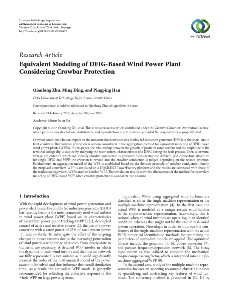 2016 Equivalent Modeling of DFIG-Based Wind Power Plant Considering ...
