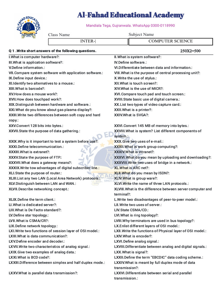 11th Comp, Guess 2024 by Fahad Ali | PDF