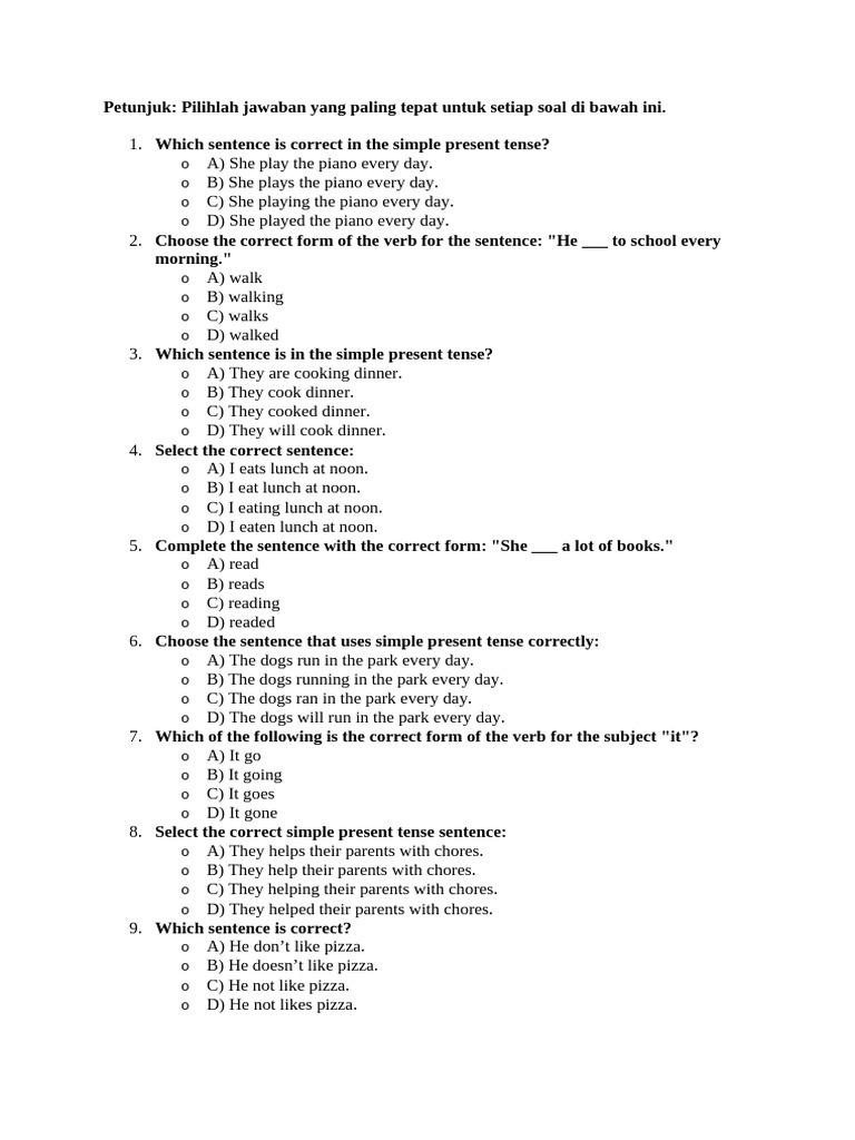 LATIHAN SOAL SIMPLE PRESENT TENSE | PDF