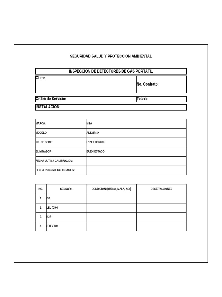 Check List Inspeccion Detectores Gas Medidor de Gases | PDF