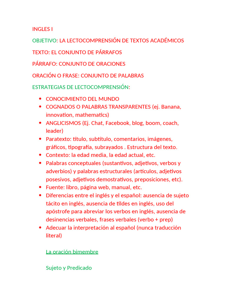 RESUMEN GRAMATICA INGLES 1 | PDF