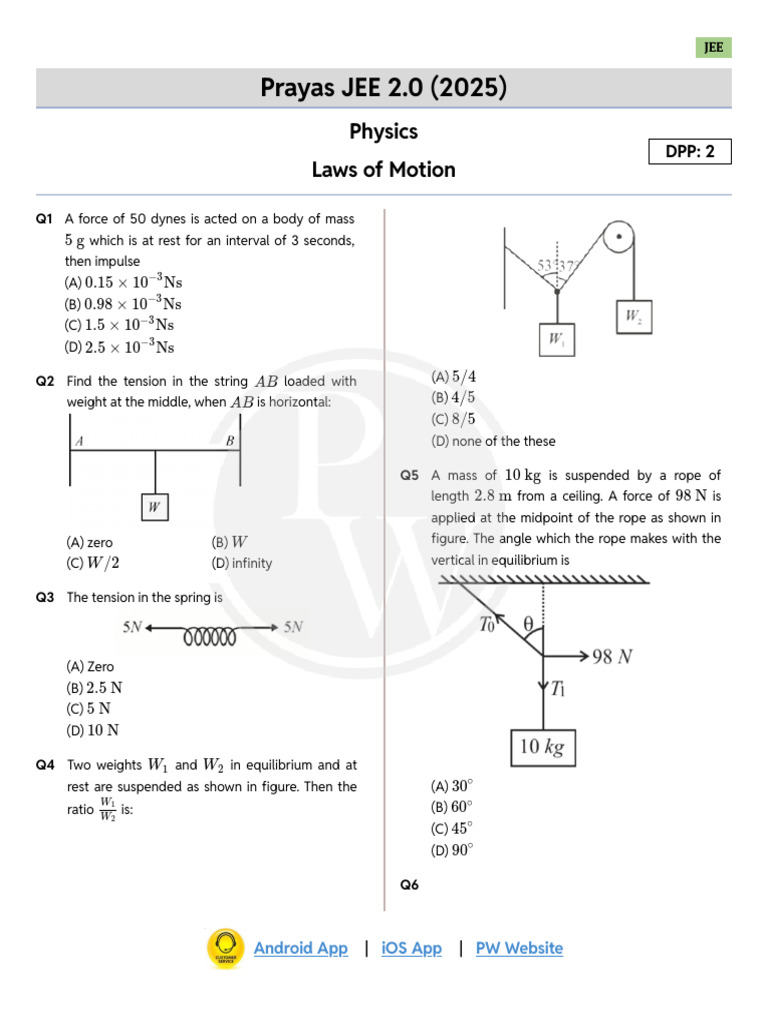 Laws Of Motion Dpp 02 Of Lec 03 Prayas Jee 2 0 2025 Pdf