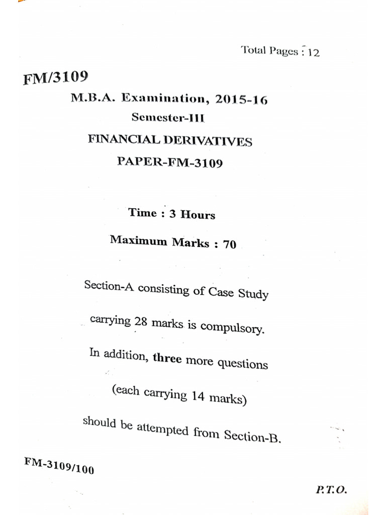 PYQS CMAT 3RD SEM Financial Derivatives | PDF