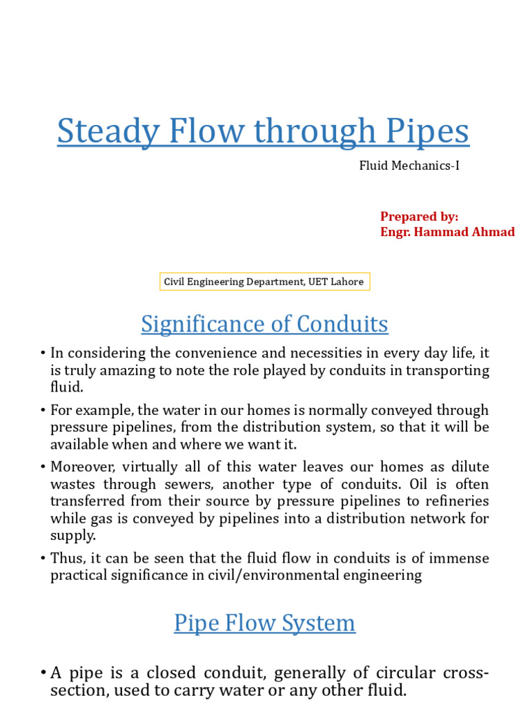 Lec-11 Steady Flow Through Pipes | PDF