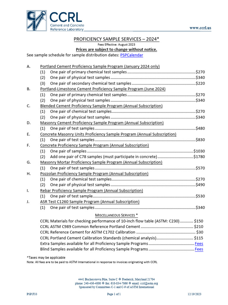PSP Fee Schedule | PDF