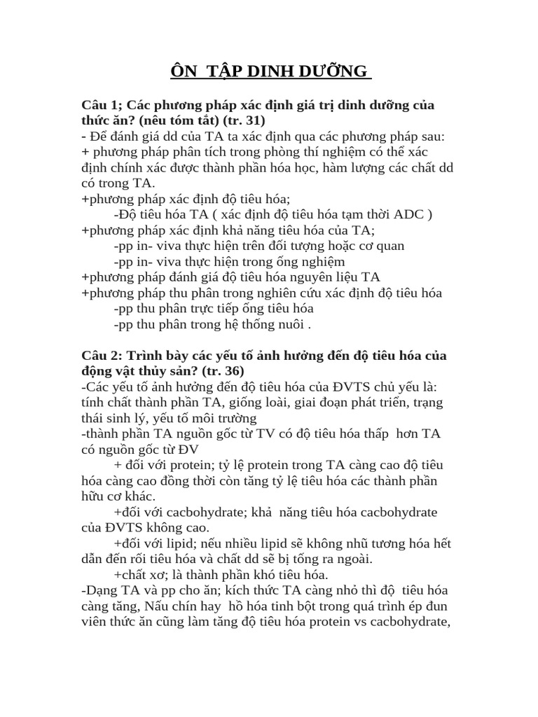 ÔN TẬP DINH DƯỠNG | PDF