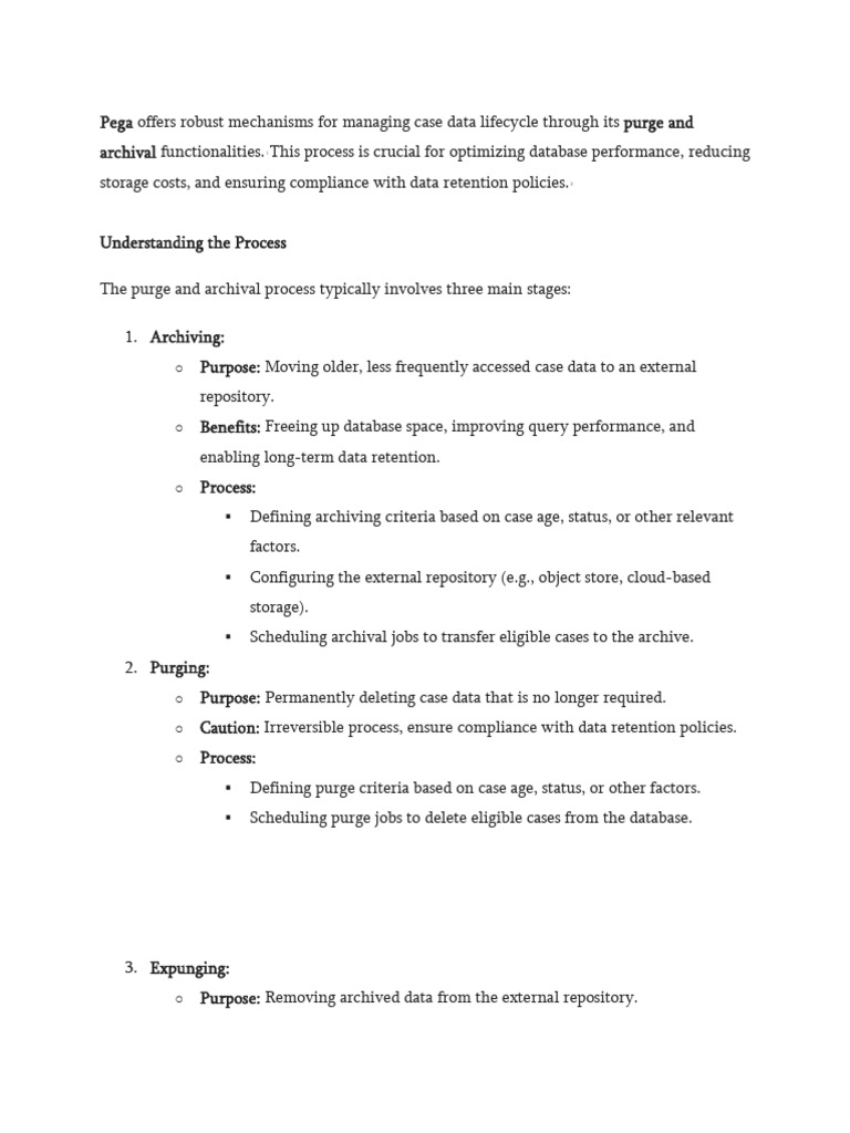 Purge and Archival Process in Pega | PDF
