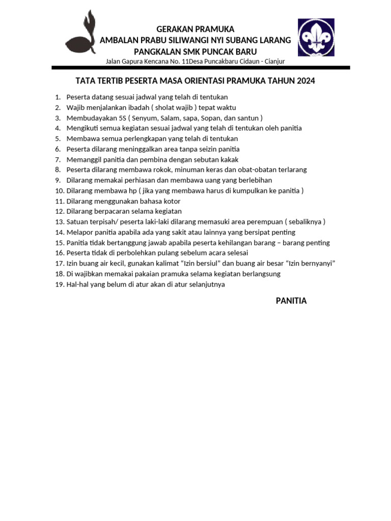 Tata Tertib Peserta Masa Orientasi 2024 | PDF