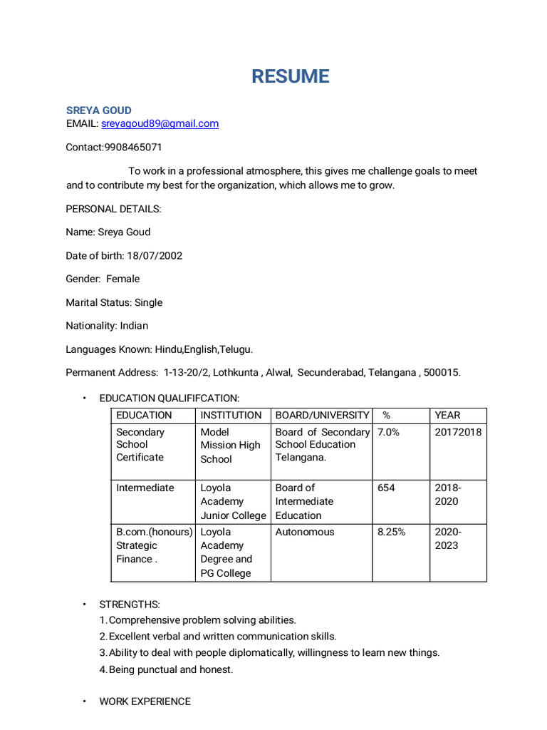 Shreya New Cv | PDF