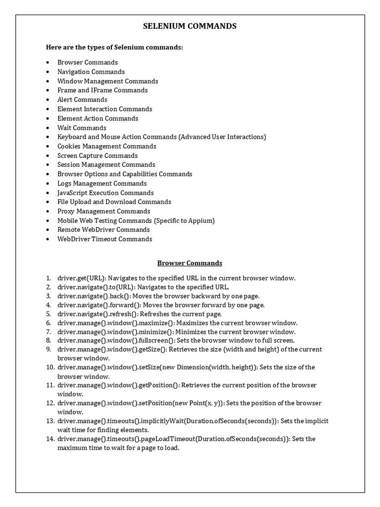 Selenium Commands PDF 1723797096 | PDF