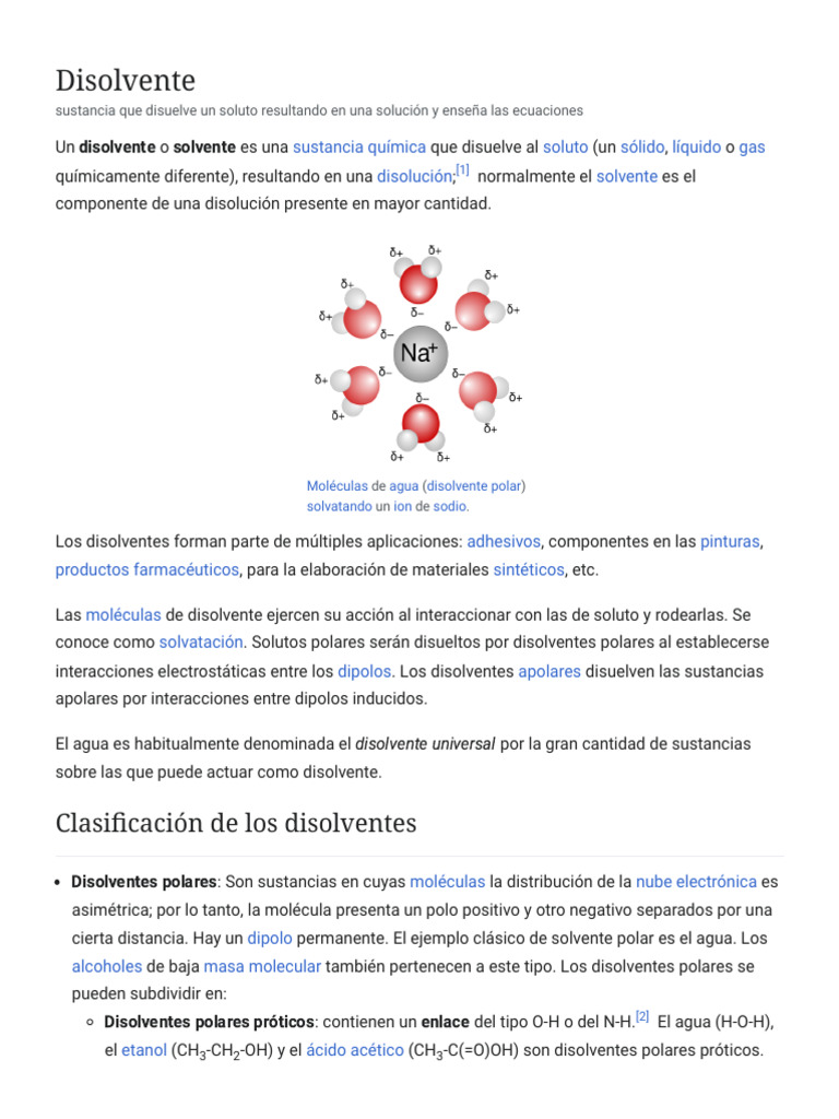 Disolvente - Wikipedia, La Enciclopedia Libre | PDF