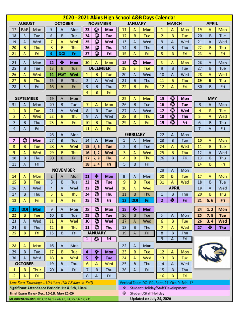 2020-2021 Akins HS A&B Day Calendar, 07.24.20 | PDF