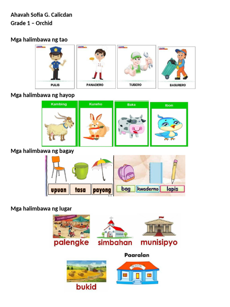 Mga Halimbawa NG Larawan NG Tao, Hayop, Bagay, at Lugar | PDF