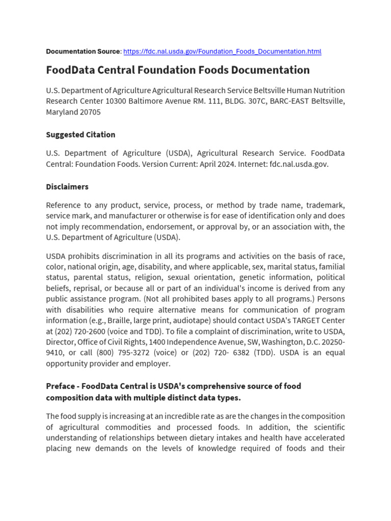 Foundation Foods Documentation Apr2024 | PDF