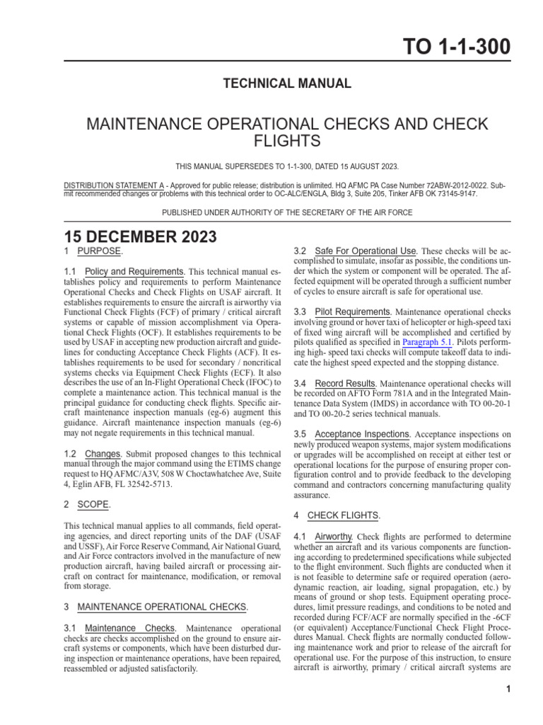 Maintenance Operational Checks and Check Flights: 15 DECEMBER 2023 | PDF