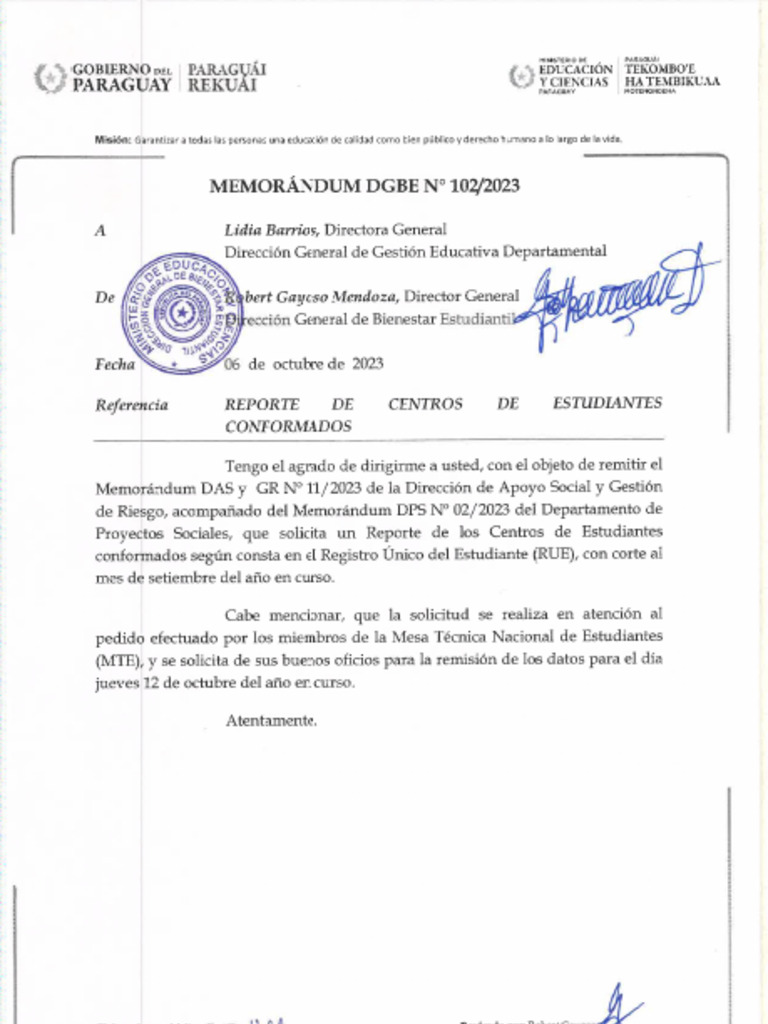 Memorandum Dgbe #102-2023 | PDF