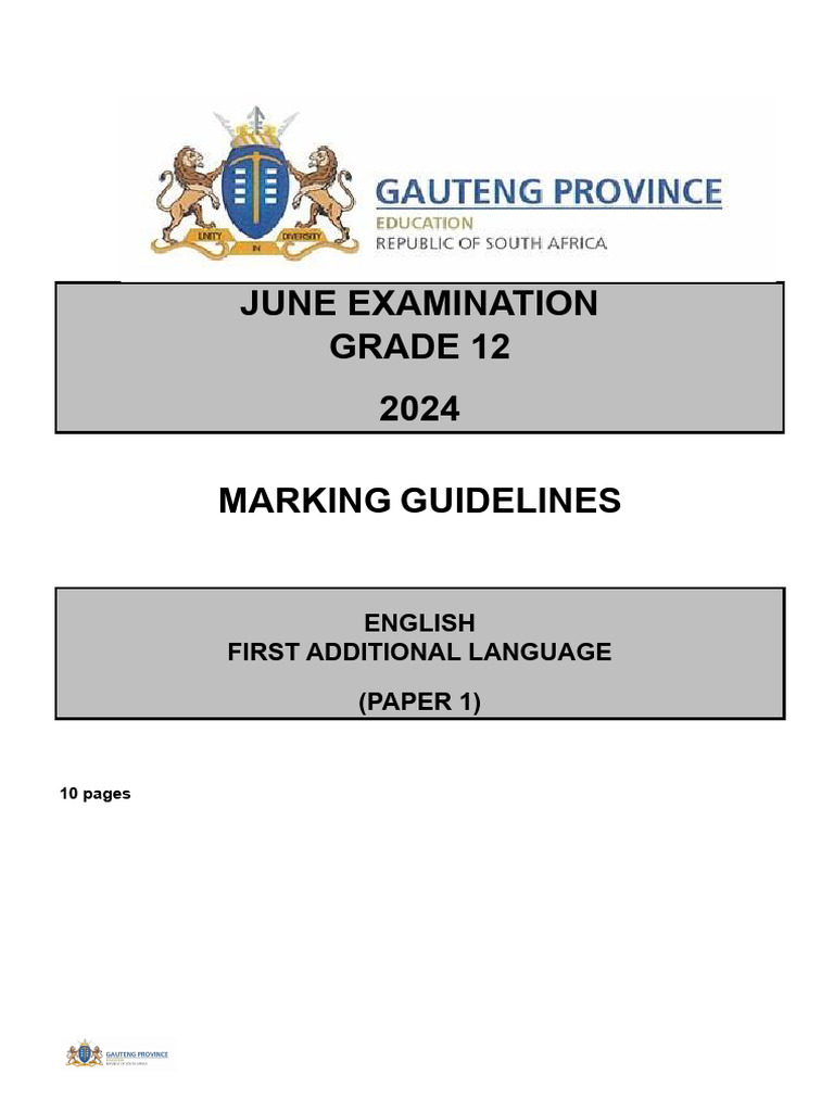 Official GR 12 English FAL P1 Marking Guideline | PDF