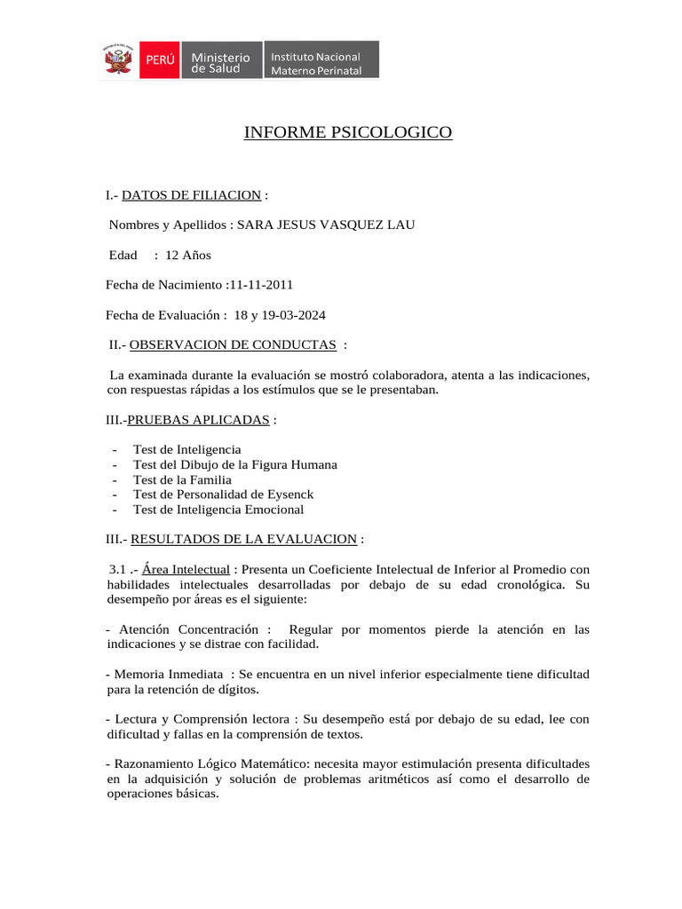 Informe Sara | PDF