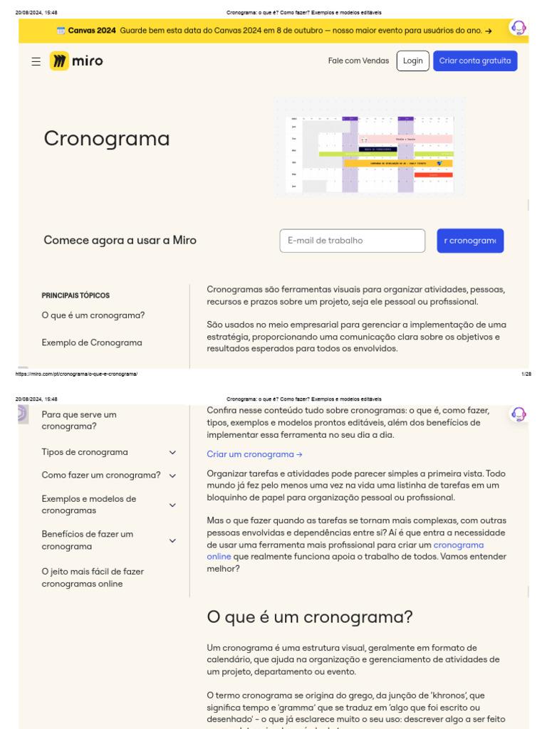 Cronograma - o Que É - Como Fazer - Exemplos e Modelos Editáveis | PDF | Tempo | Planejamento