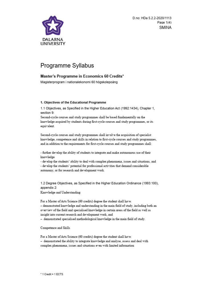 Programme Syllabus SMINA | PDF