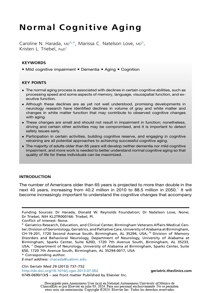 Harada, 2013 - Normal Cognitive Aging - Airam Campos | PDF | Memory | Recall (Memory)