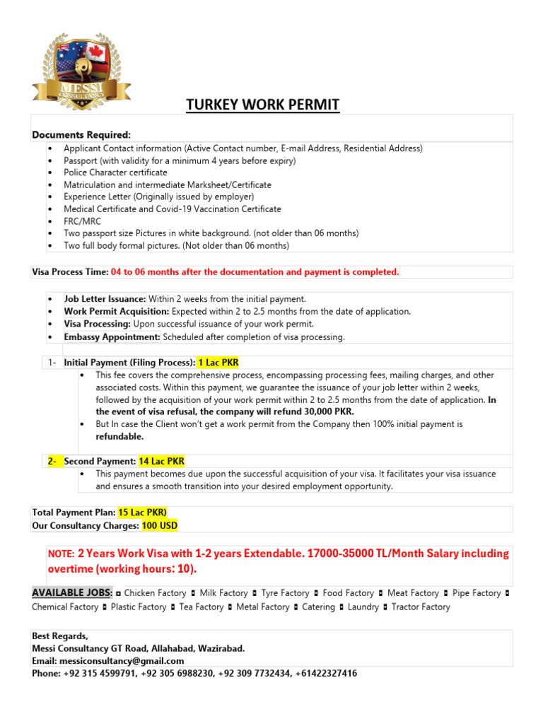Turkey Work Permit | PDF