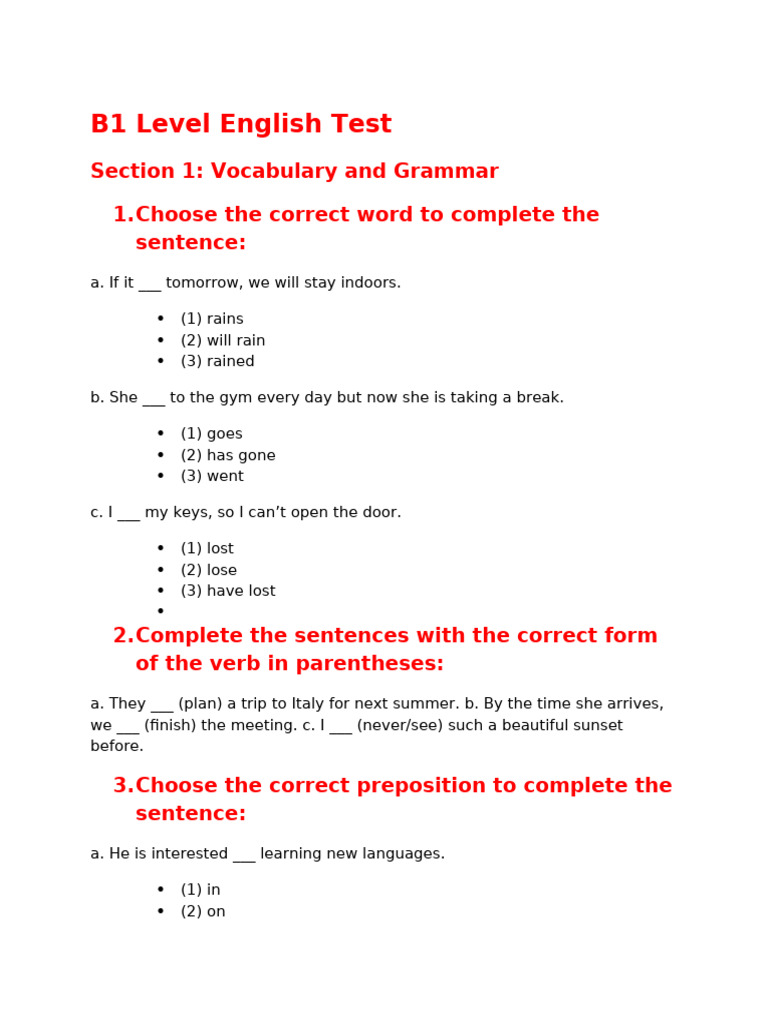 B1 Level English Test | PDF