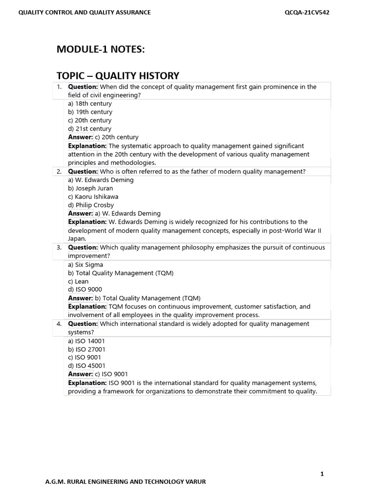 Quality Control and Quality Assurance | PDF | Quality Management ...