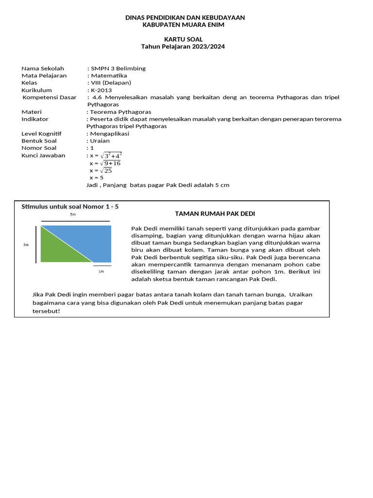 Kartu Soal Matematika Kelas 8 | PDF