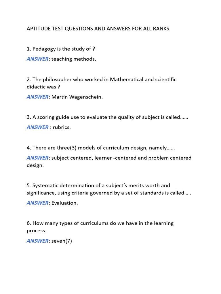 Aptitude Test Questions and Ans | PDF