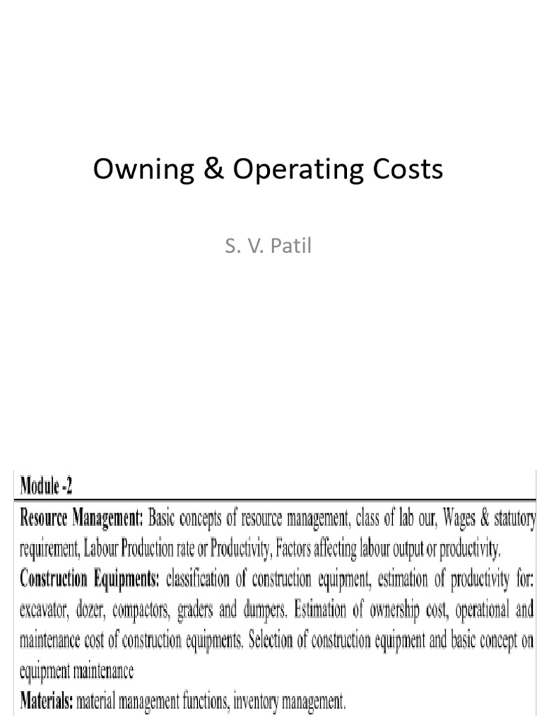 Operation and Ownership Cost | PDF | Depreciation | Cost