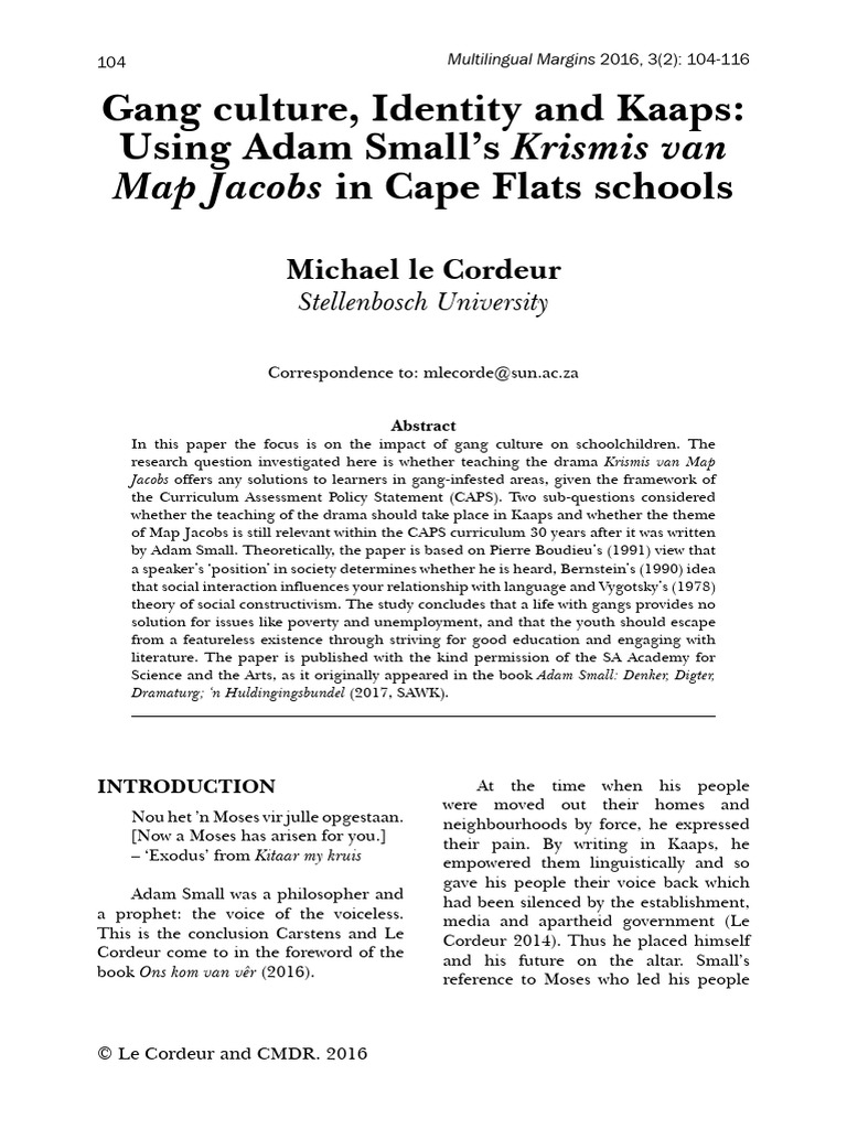 Libict, Journal Manager, 7 Gang Culture, Identity and Kaaps | PDF