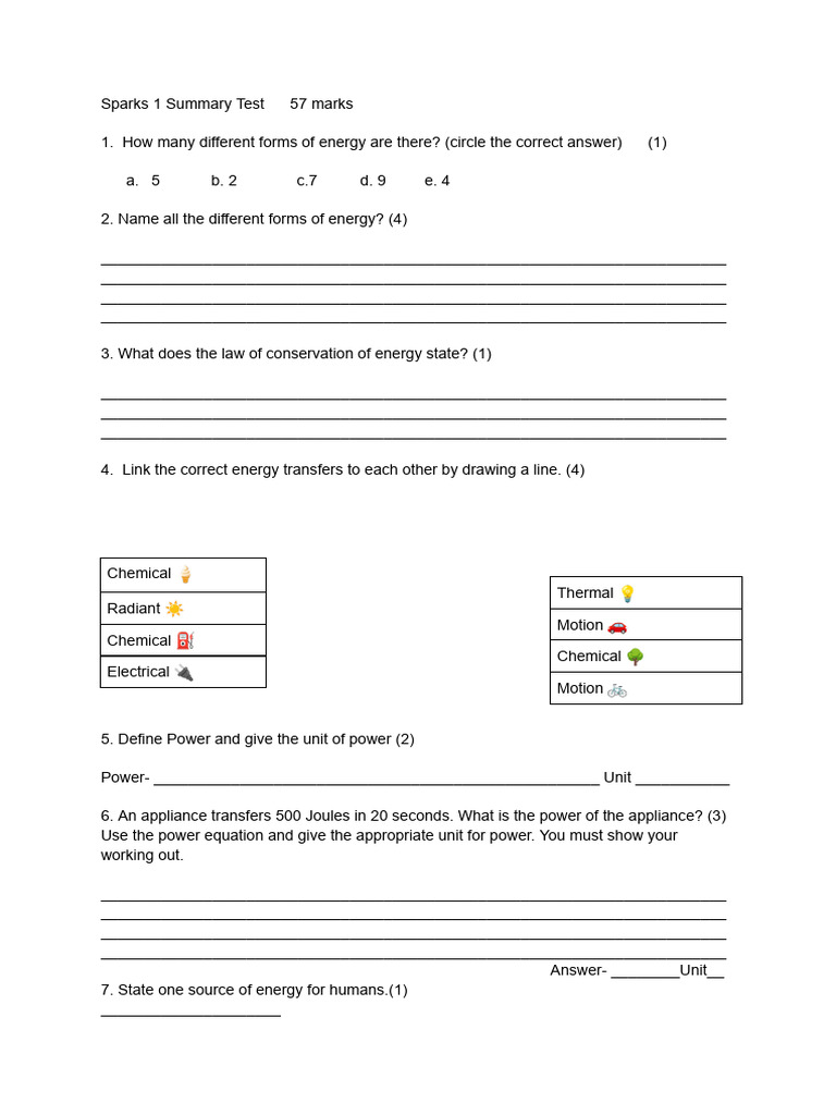 Sparks 1 Summary Test 57 Marks | PDF